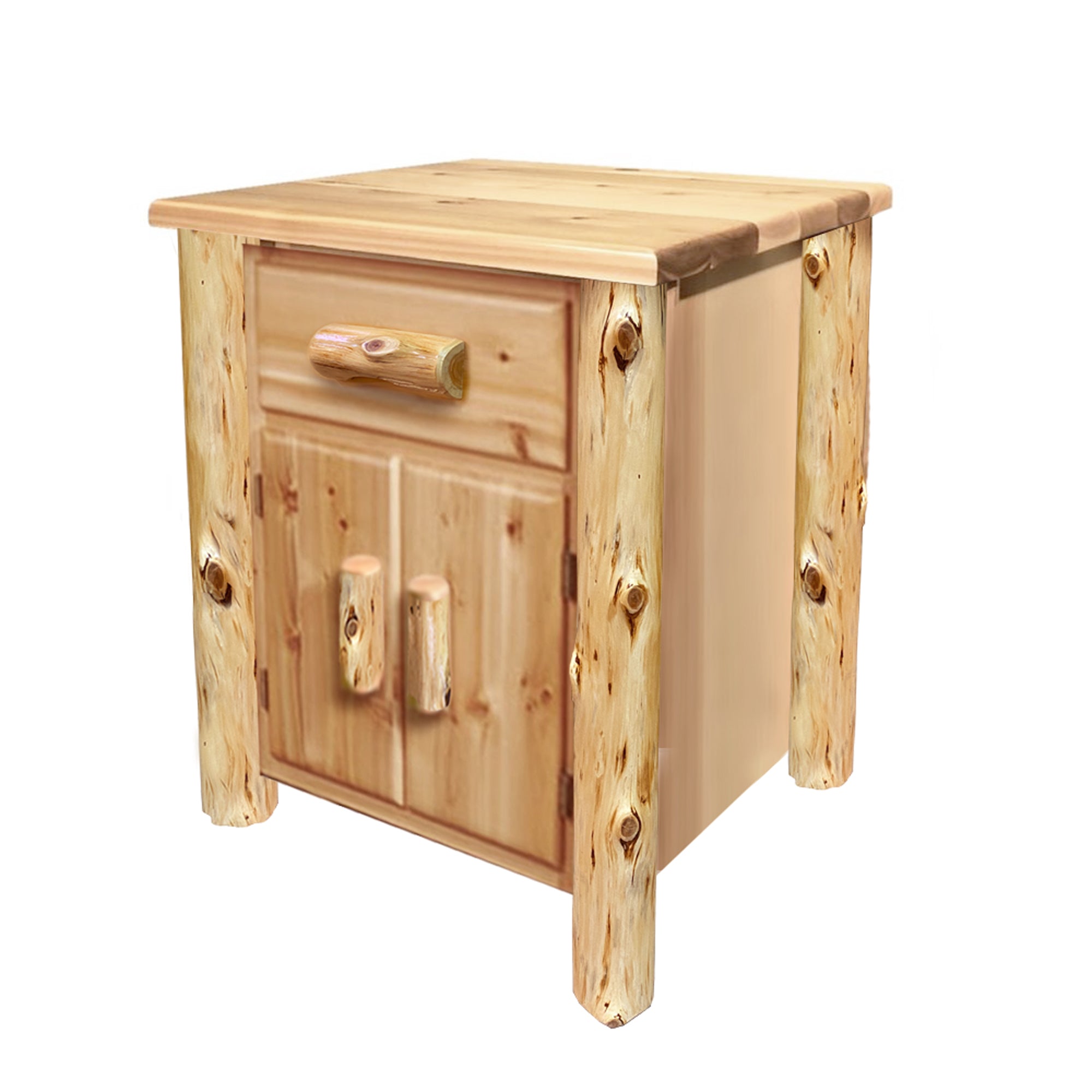 24 Inch Log Nightstand with Doors | 24" Wide