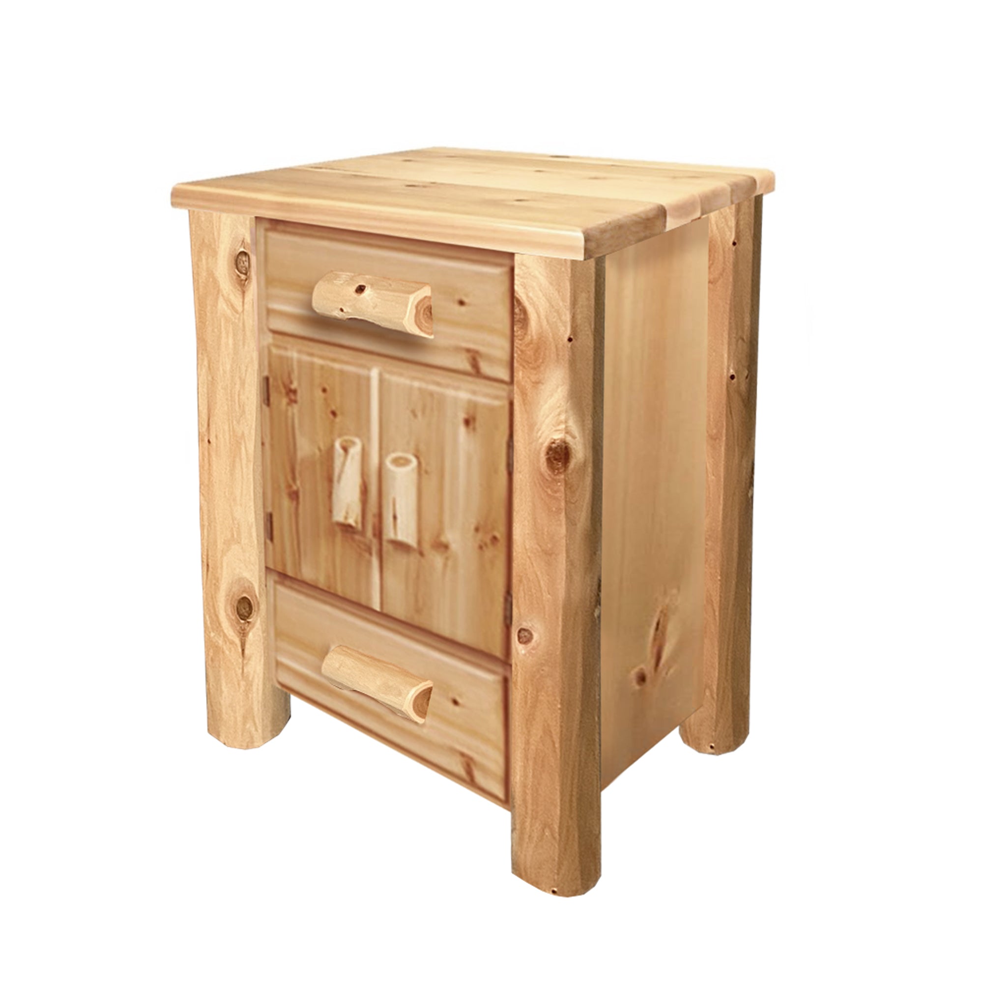 2 Drawer 2 Door Log Nightstand | Rustic Bedroom Furniture